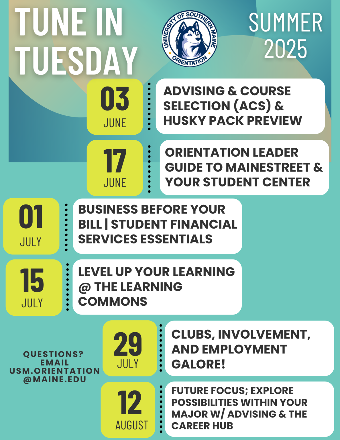 Tune In Tuesday Schedule: Summer 2026 – Orientation & First Year Experience